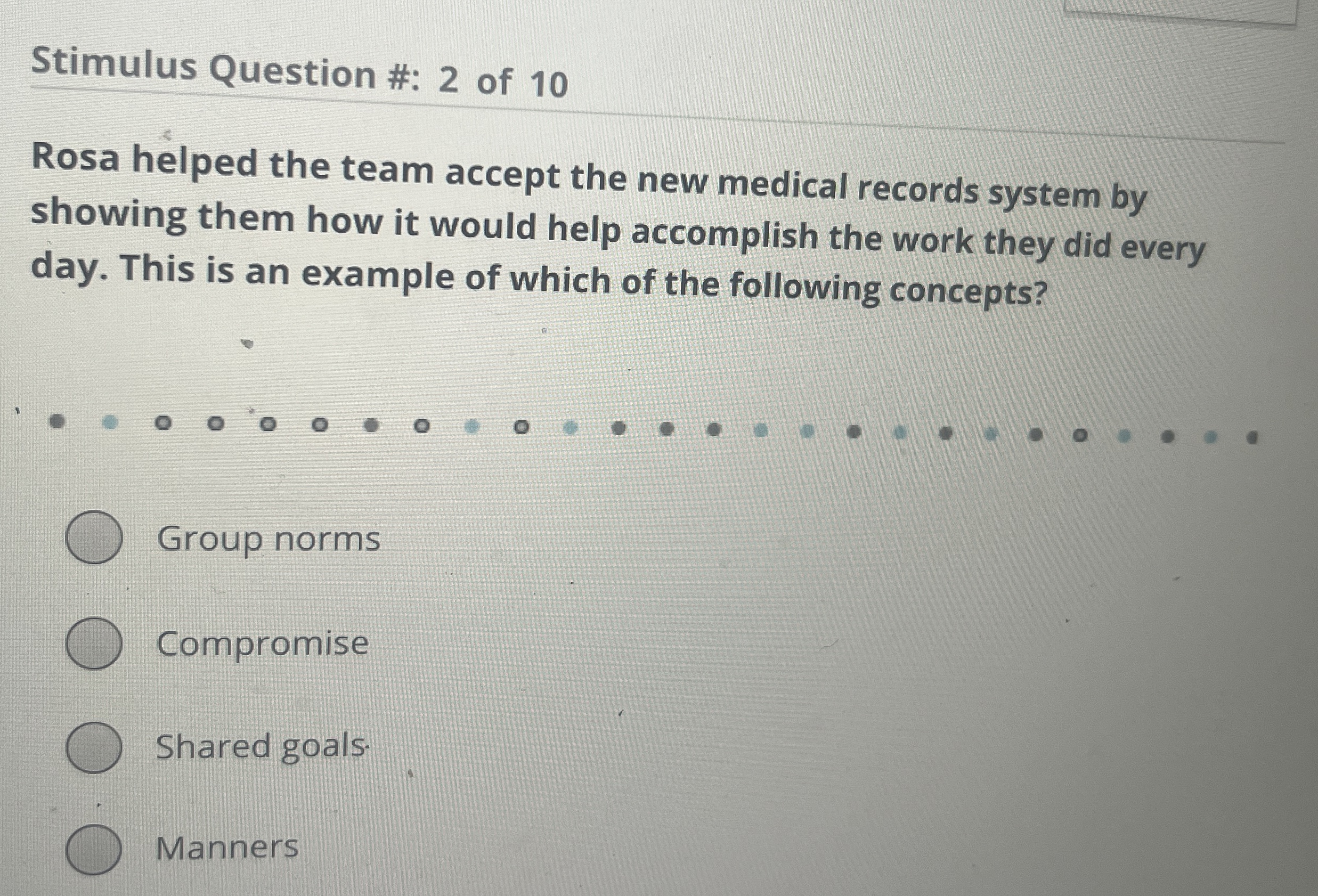 Solved Stimulus Question #: 2 ﻿of 10Rosa helped the team | Chegg.com