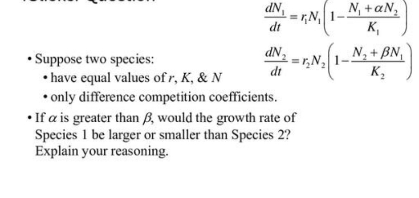 Solved dN1dt=r1N1(1-N1+αN2K1)dN2dt=r2N2(1-N2+βN1K2)Suppose | Chegg.com