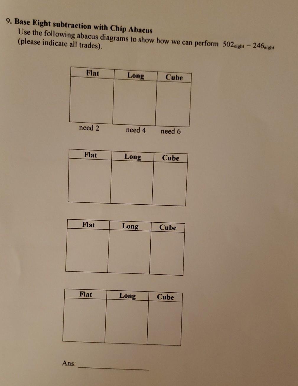 Solved 9. Base Eight subtraction with Chip Abacus Use the | Chegg.com