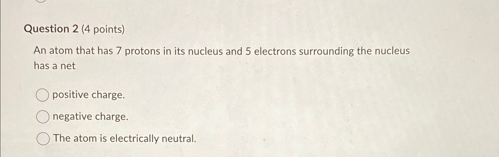 Solved Question 2 (4 ﻿points)An atom that has 7 ﻿protons in | Chegg.com