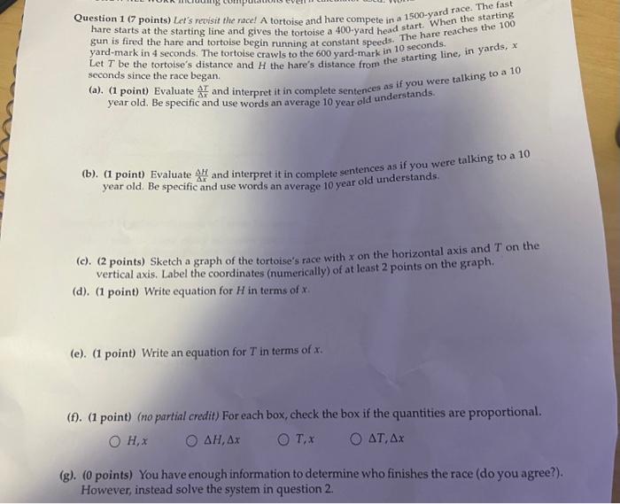 Solved Question 1 (7 points) Let's reoisit the race! A | Chegg.com