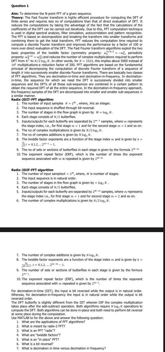 Solved Aim: To determine the N-point FFT of a given | Chegg.com