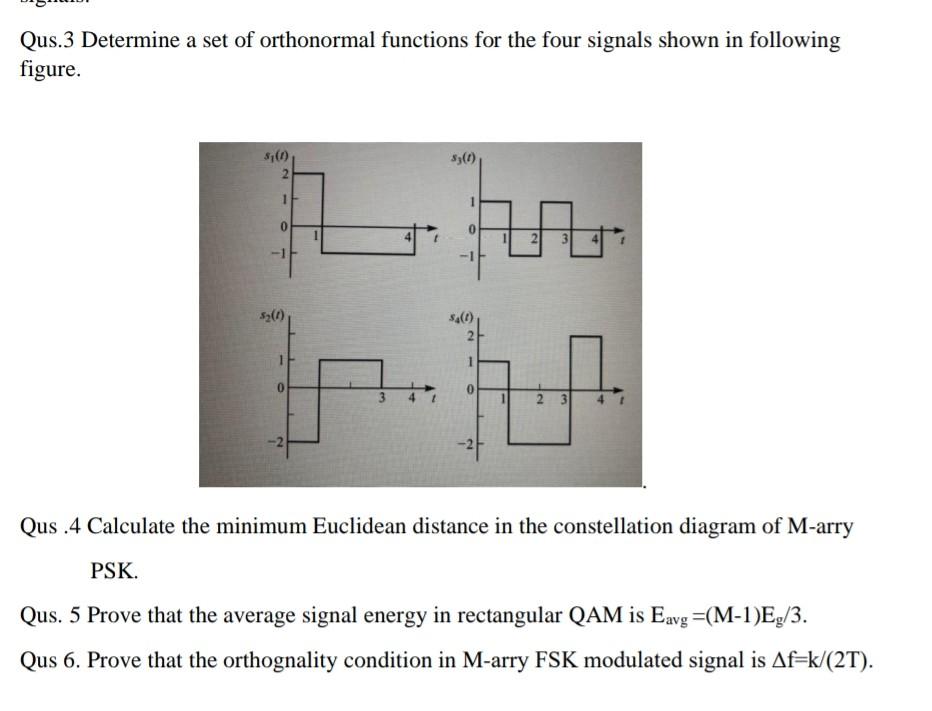 Solved Qus.3 Determine a set of orthonormal functions for | Chegg.com