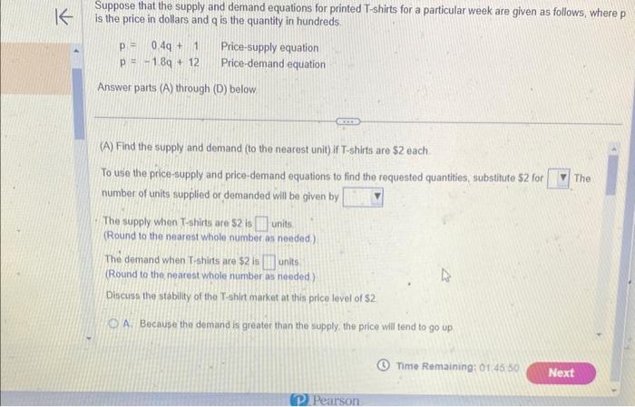 Solved Suppose that the supply and demand equations for | Chegg.com