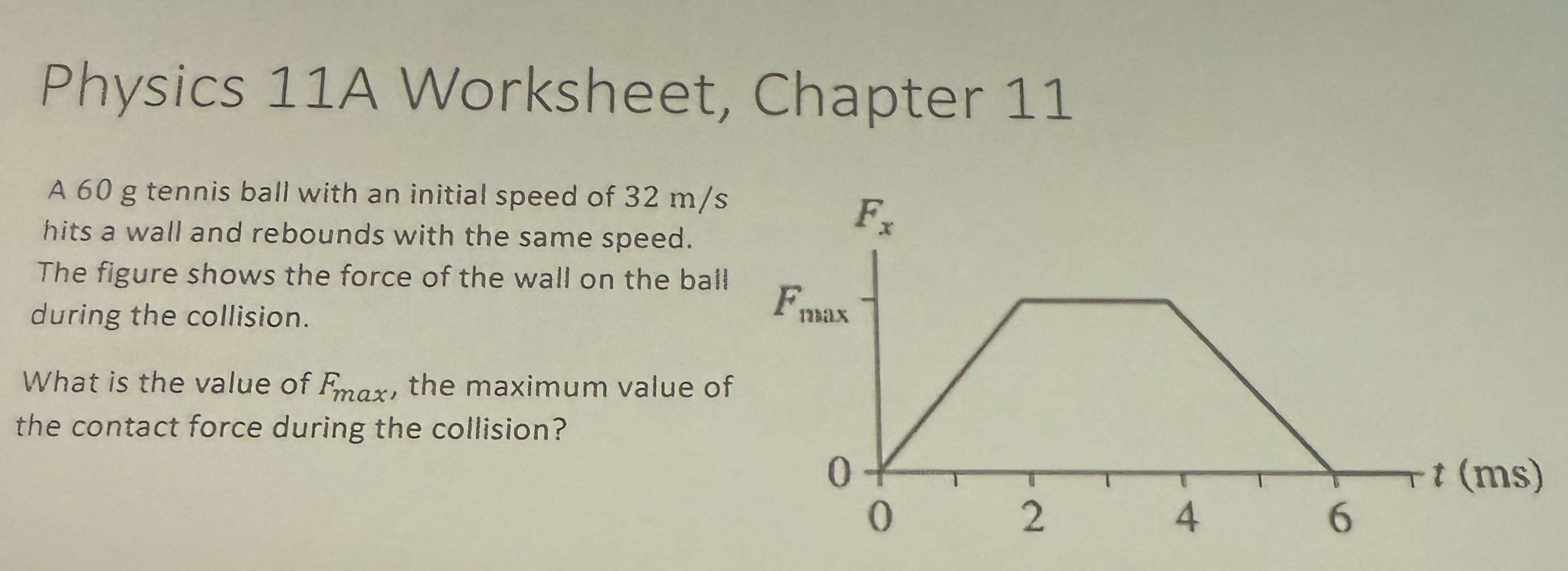 Solved by an EXPERT Physics 11A Worksheet, Chapter 11A 60 ﻿g tennis ball | Chegg.com