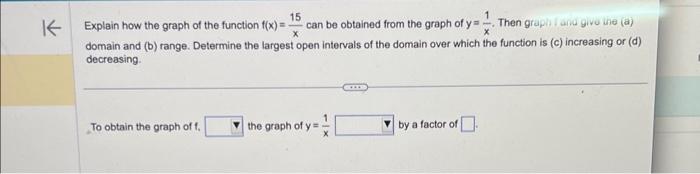 Solved Explain how the graph of the function f(x)=x15 can be | Chegg.com