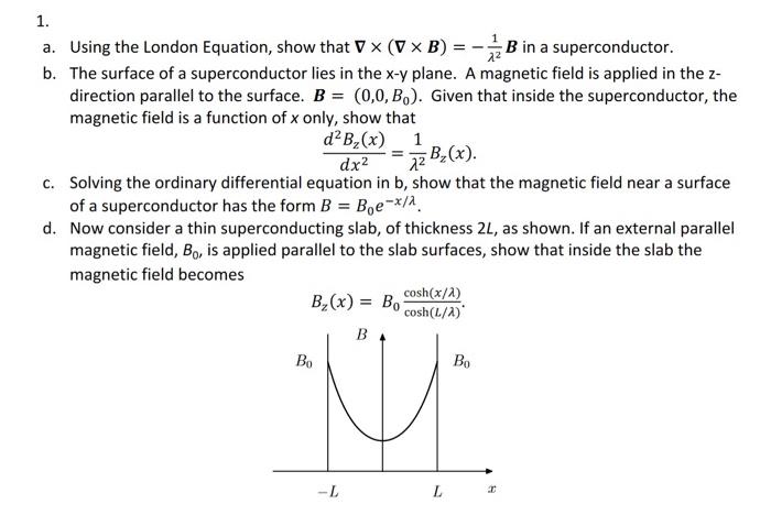 Solved Jsing the London Equation, show that ∇×(∇×B)=−λ21B in | Chegg.com