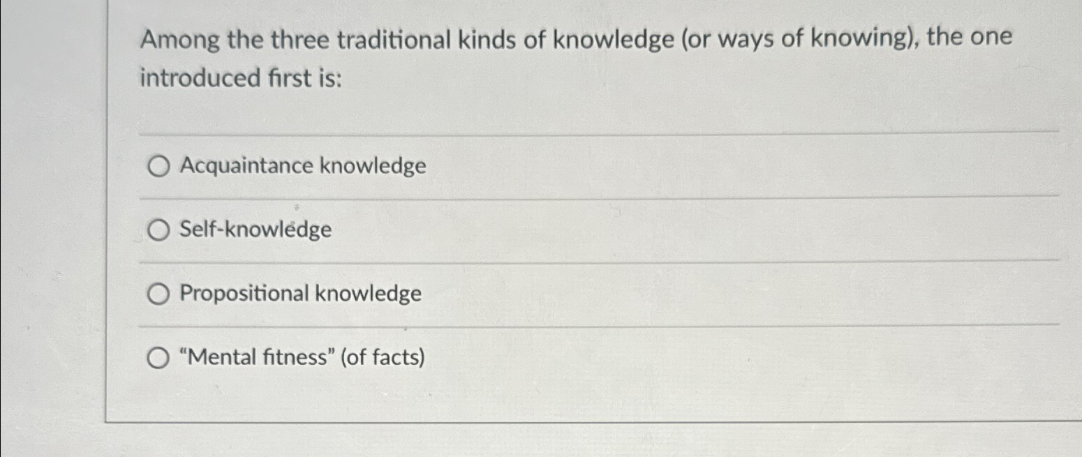 Solved Among the three traditional kinds of knowledge (or | Chegg.com