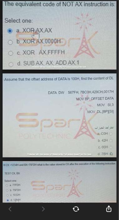 Solved The equivalent code of NOT AX instruction is: Select | Chegg.com
