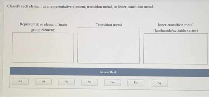 Solved Classify each element as a representative element, | Chegg.com
