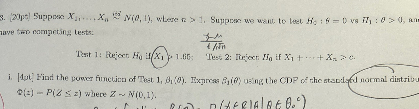 Solved [20pt] ﻿Suppose x1,dots,xn∼ iid N(θ,1), ﻿where n>1. | Chegg.com