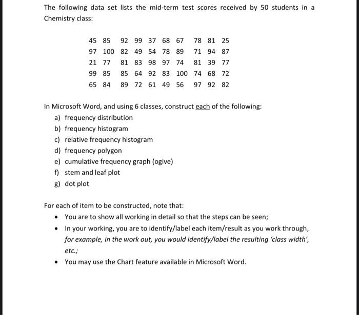 Solved The following data set lists the mid-term test scores | Chegg.com