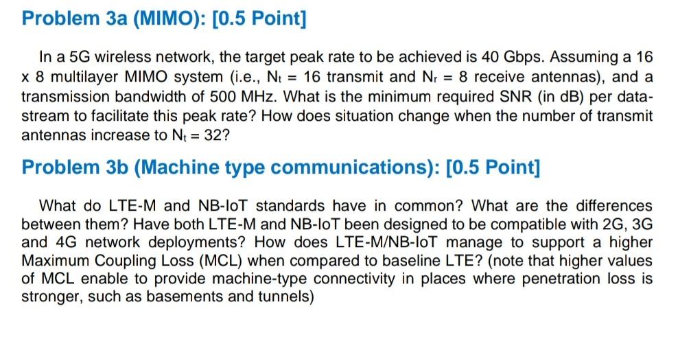 Problem 3a (MIMO): [0.5 Point] In a 5G wireless | Chegg.com