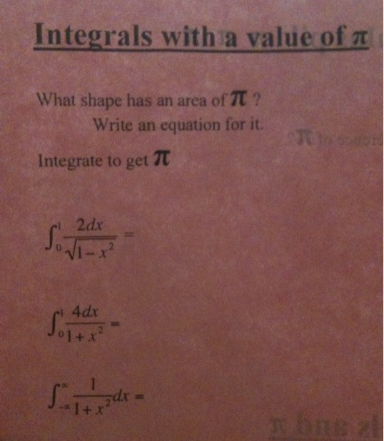 Integrals with a value of pi What shape has an area | Chegg.com