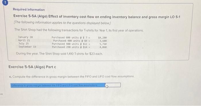 Solved Required information Exercise 5-5A (Algo) Effect of | Chegg.com
