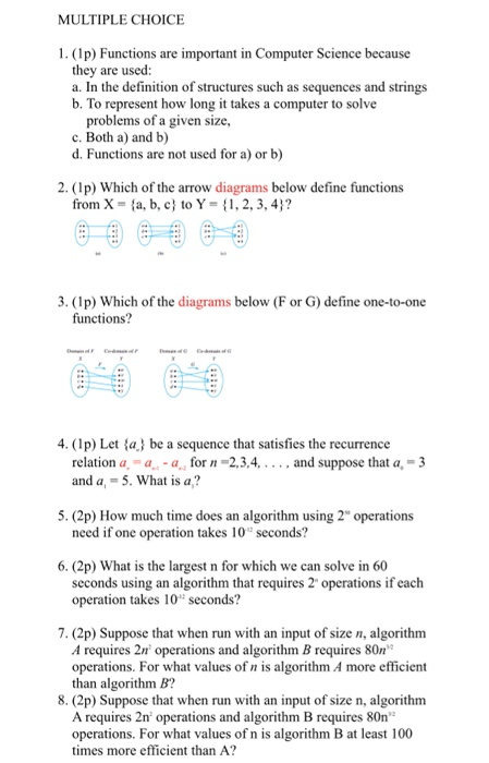 Solved MULTIPLE CHOICE 1 1p Functions Are Important In Chegg