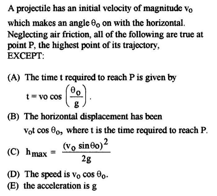 Solved A projectile has an initial velocity of magnitude v0 | Chegg.com