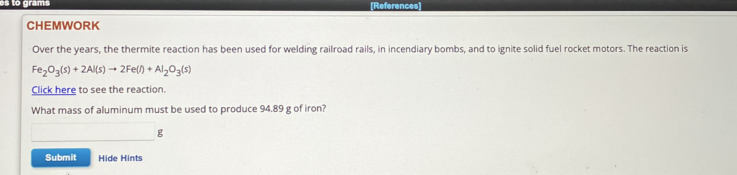 Solved [References]CHEMWORKOver the years, the thermite | Chegg.com