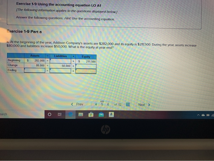 Solved Exercise 1-9 Using the accounting equation LO A1 [The | Chegg.com