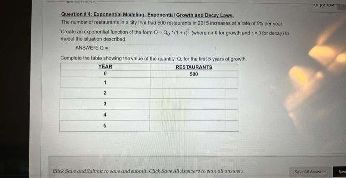 Solved Question \# 4: Exponential Modeling: Exponential | Chegg.com