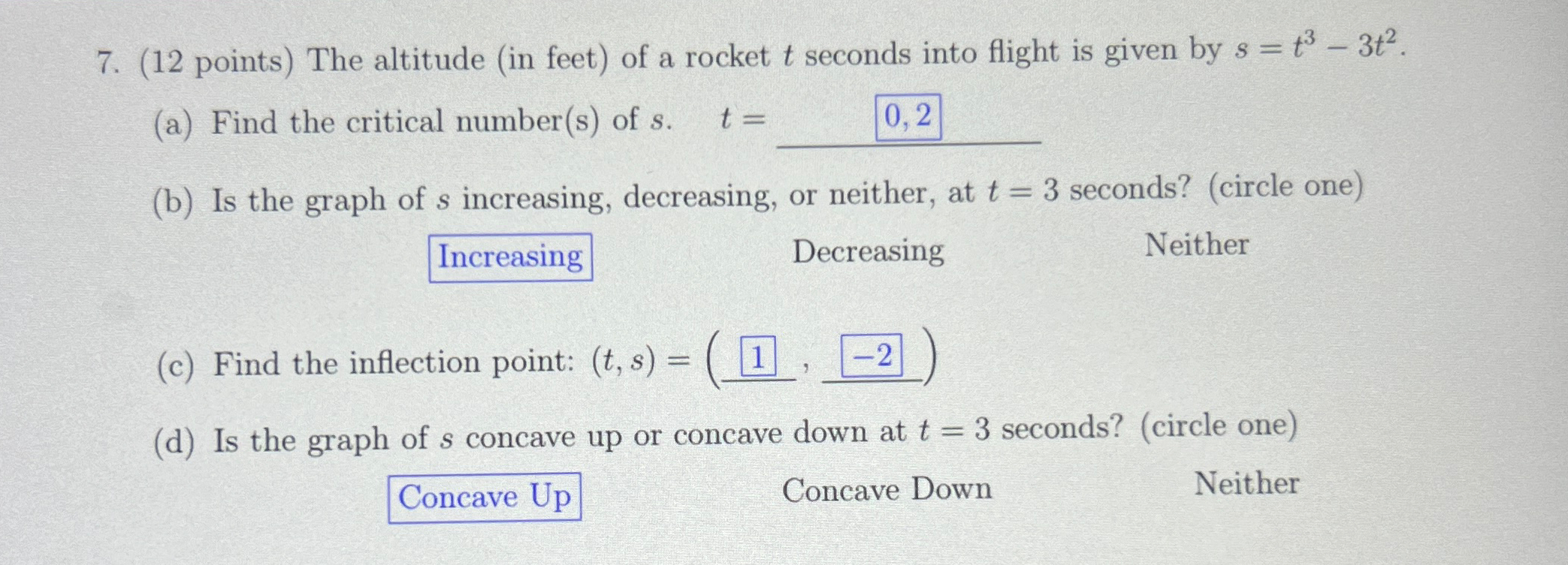 Solved (12 ﻿points) ﻿The altitude (in feet) ﻿of a rocket t | Chegg.com