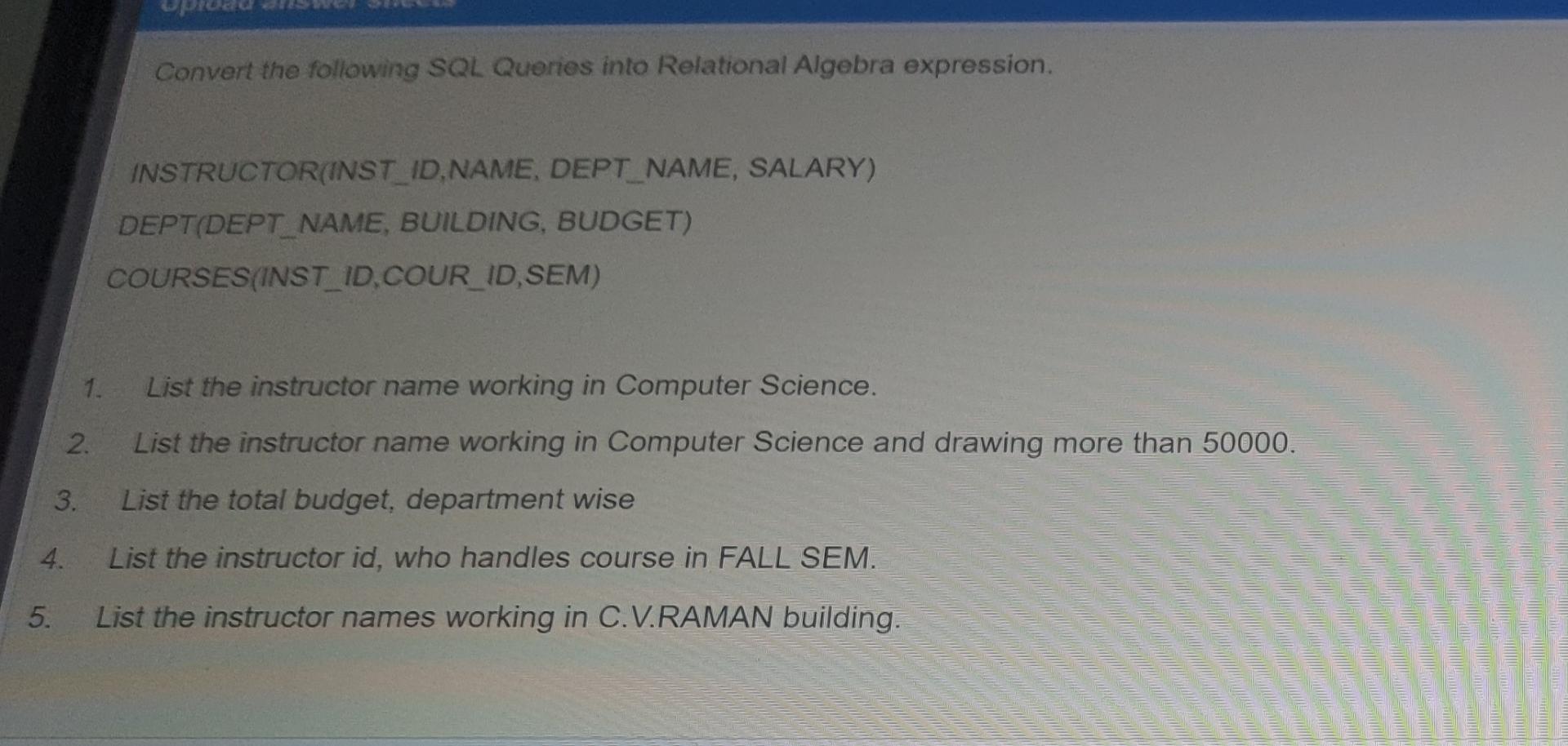 Solved Convert the following SQL Queries into Relational | Chegg.com