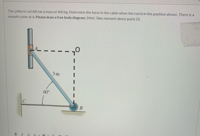 Solved The uniform rod AB has a mass of 400 kg. Determine | Chegg.com