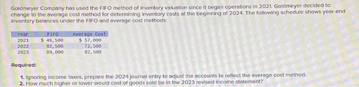 Solved Goldmeyer Company has used the FIFO method of | Chegg.com