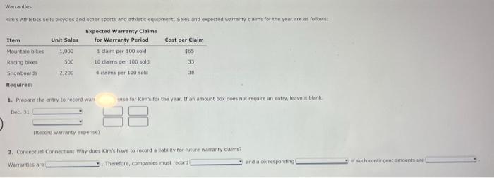 Solved Warrantes 1. Prepare the entry to record warl mise | Chegg.com