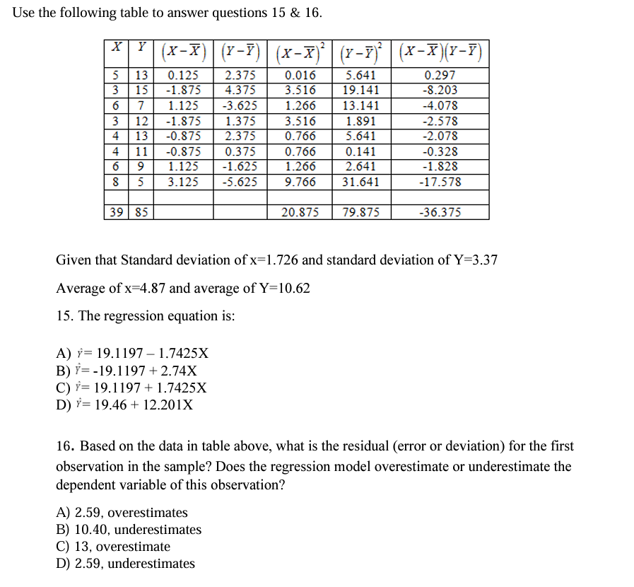 Use the following table to answer questions | Chegg.com