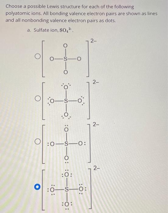 Solved Choose a possible Lewis structure for each of the | Chegg.com