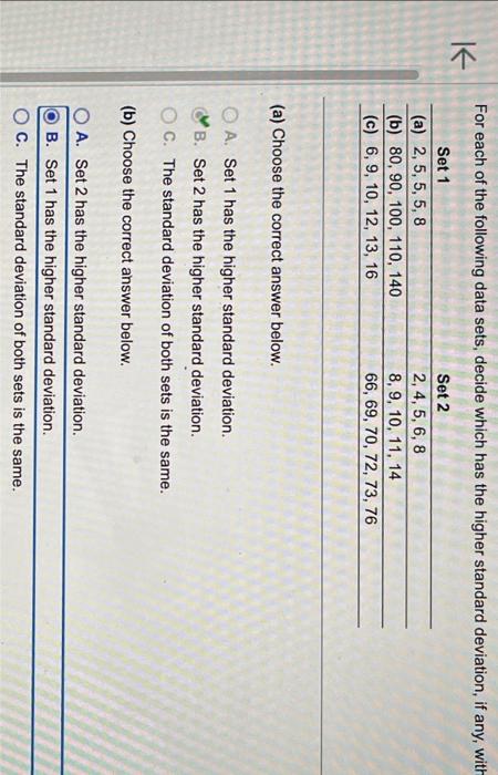 Solved For each of the following data sets, decide which has | Chegg.com