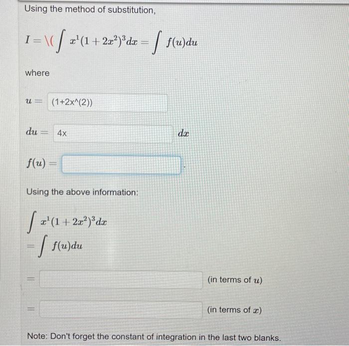 Solved Using the method of substitution, | Chegg.com