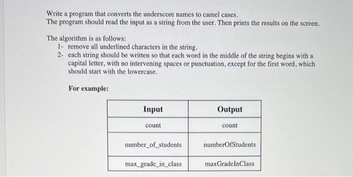 Solved Write a program that converts the underscore names to | Chegg.com