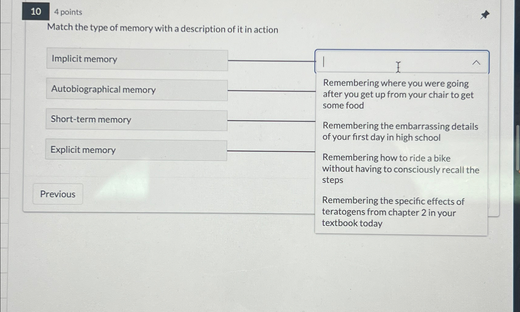 Solved 104 ﻿pointsMatch the type of memory with a | Chegg.com
