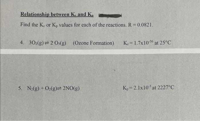Solved Relationship between Kc and Kp Find the Kc or Kp | Chegg.com