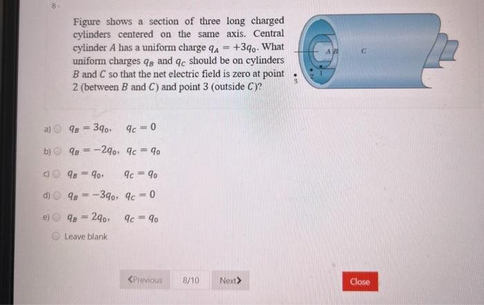 Solved 8. Figure shows a section of three long charged | Chegg.com