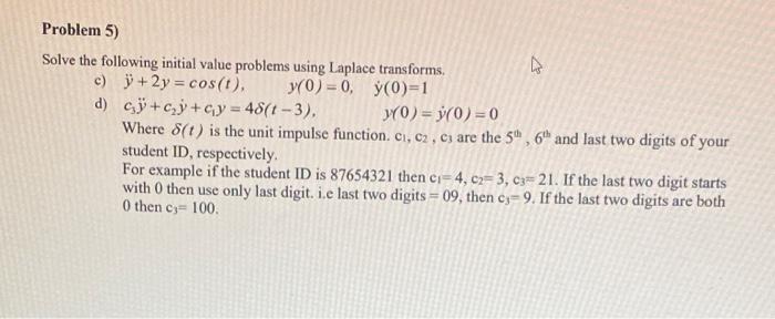 Solved 7 Problem 5) Solve the following initial value | Chegg.com