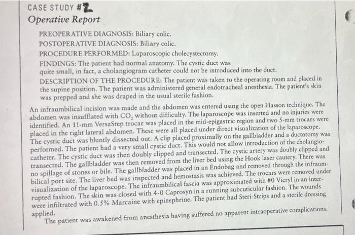 CASE STUDY #2 Operative Report PREOPERATIVE | Chegg.com