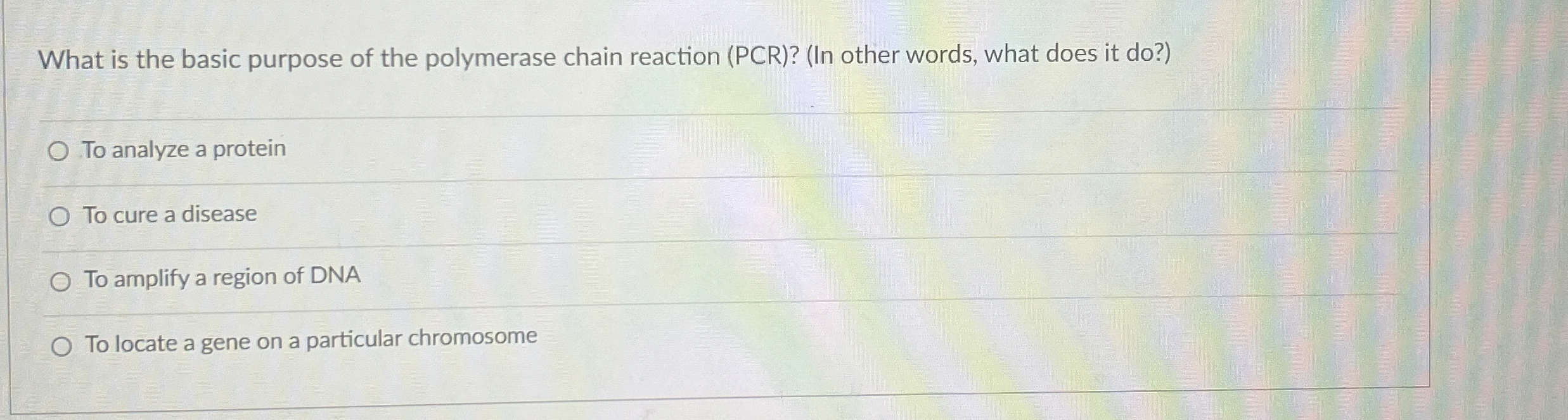 Solved What is the basic purpose of the polymerase chain | Chegg.com