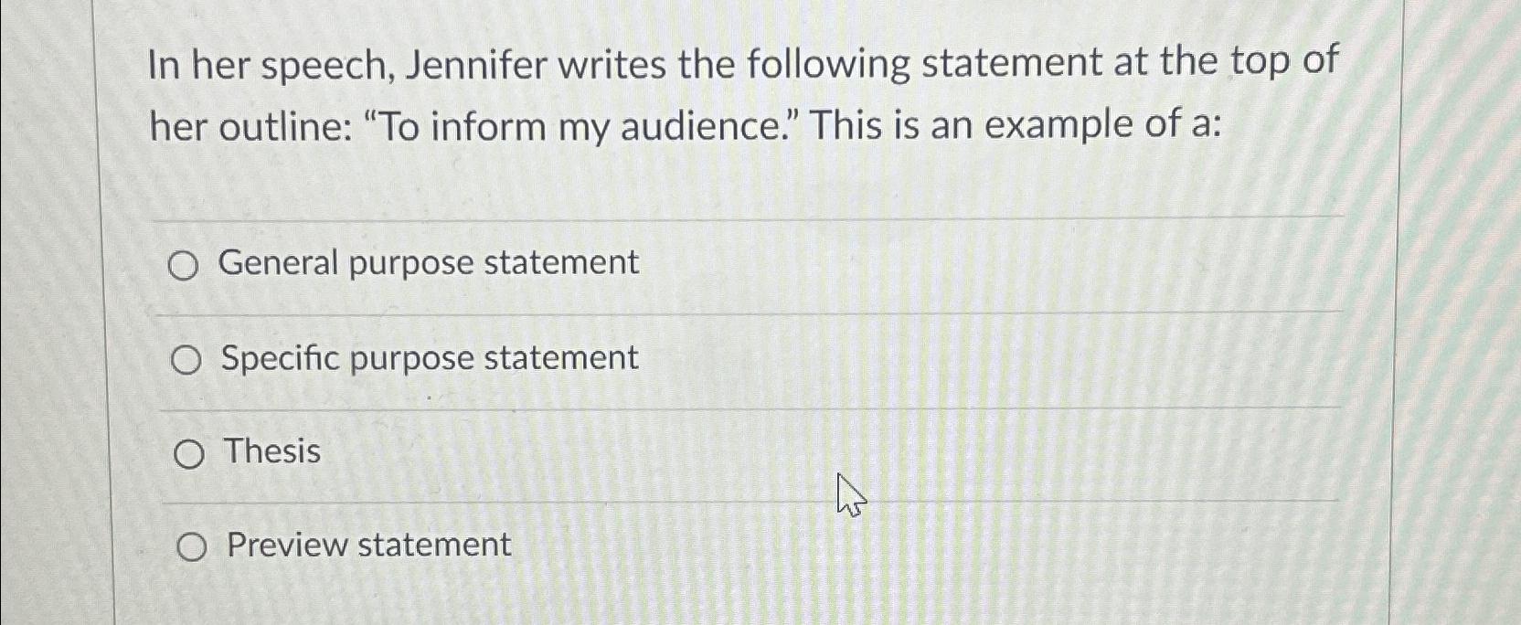 Solved In her speech, Jennifer writes the following | Chegg.com