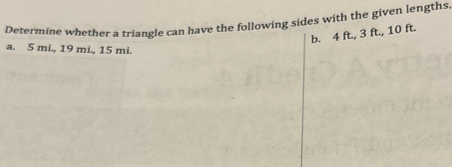 Solved Determine whether a triangle can have the following | Chegg.com