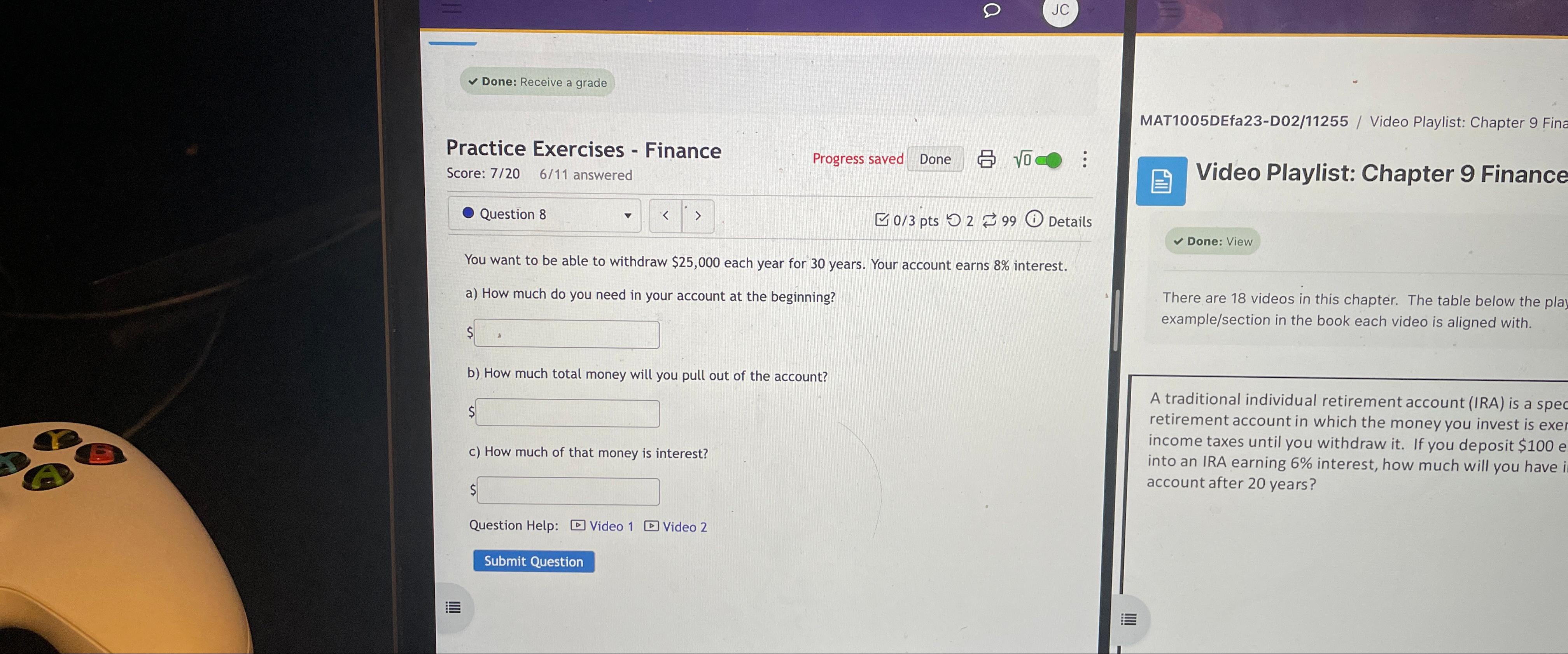 Solved MAT1005DEfa23-D02/11255 / ﻿Video Playlist: Chapter 9 | Chegg.com