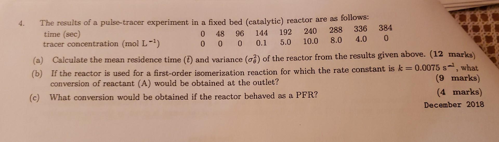 4 The Results Of A Pulse Tracer Experiment In A 