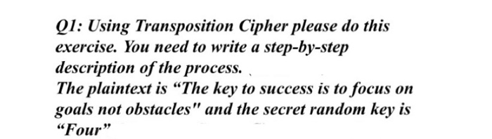 Solved Q1: Using Transposition Cipher please do this | Chegg.com