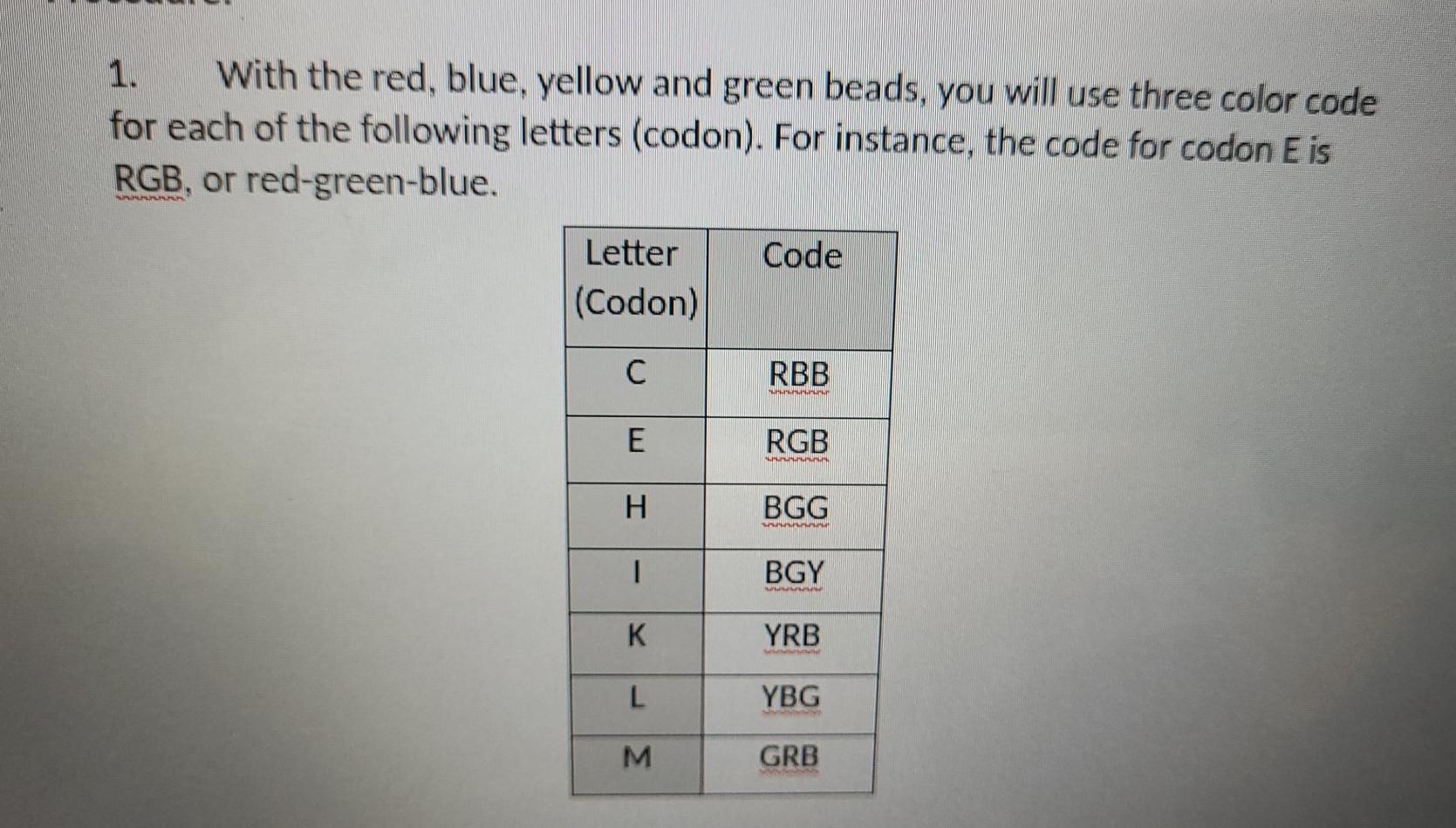 1. With the red, blue, yellow and green beads, you | Chegg.com