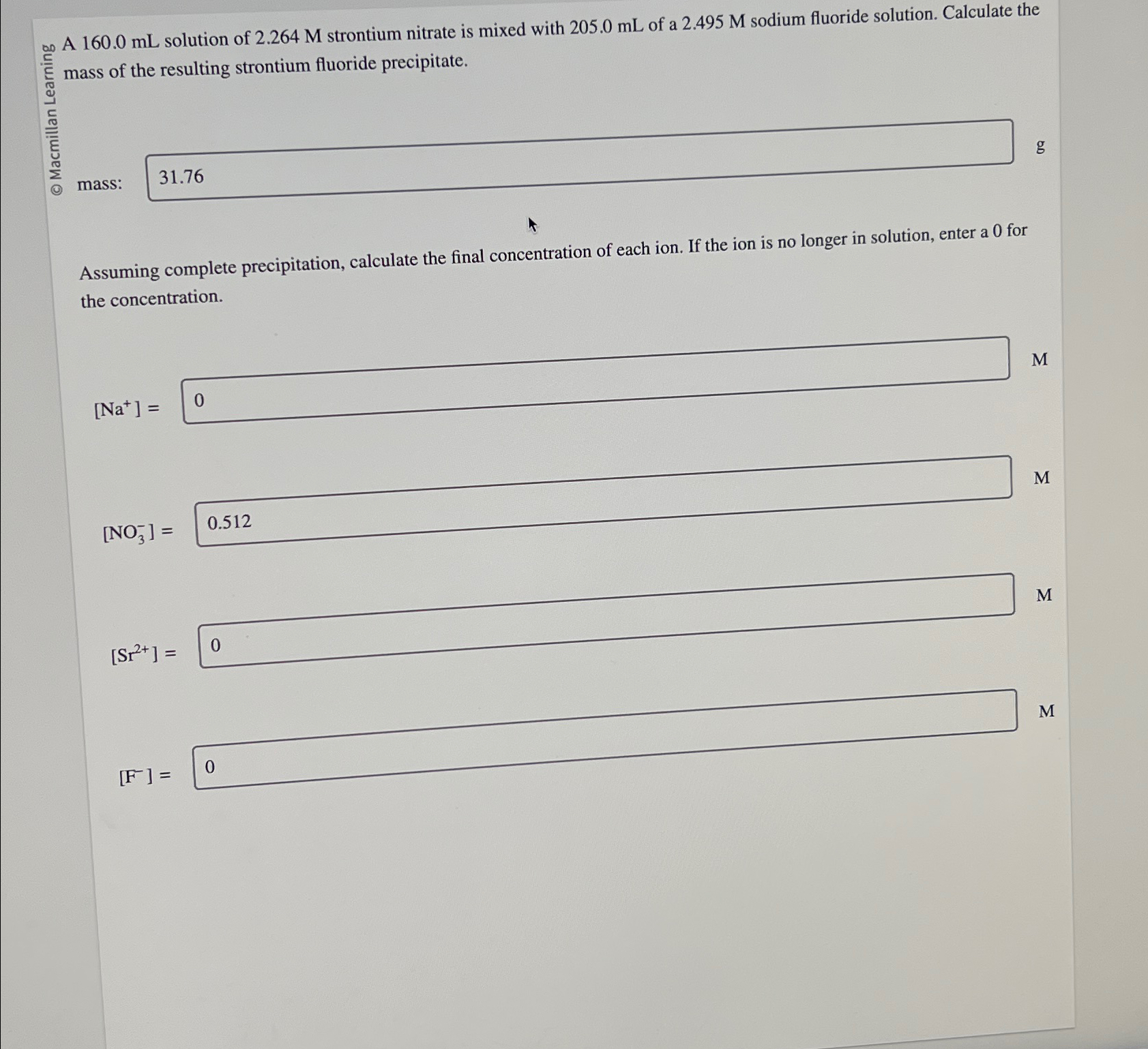 Solved Do A 160.0mL ﻿solution of 2.264M ﻿strontium nitrate | Chegg.com