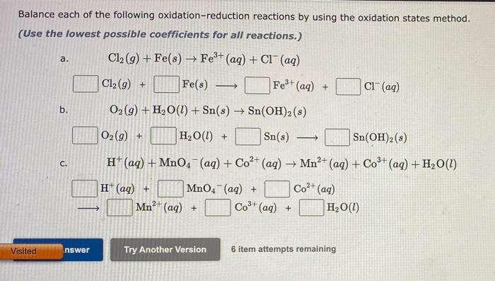 Solved Balance each of the following oxidation-reduction | Chegg.com