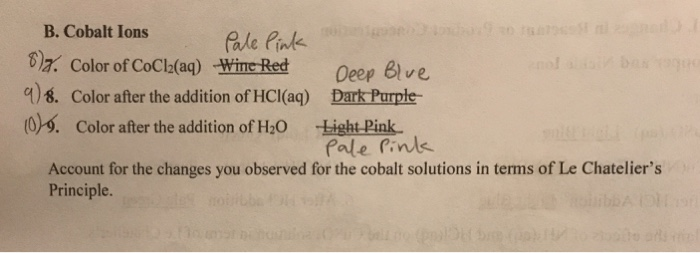 Solved B. Cobalt Ions Pale Pink 07. Color of CoCl2(aq) Wine | Chegg.com