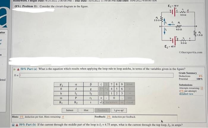 (8\%) Problem 11: Consider the circuit diagram in the | Chegg.com